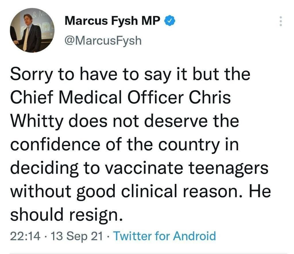 Marcus Fysh MP ~Sorry to have to say it but the Chief Medical Officer ...